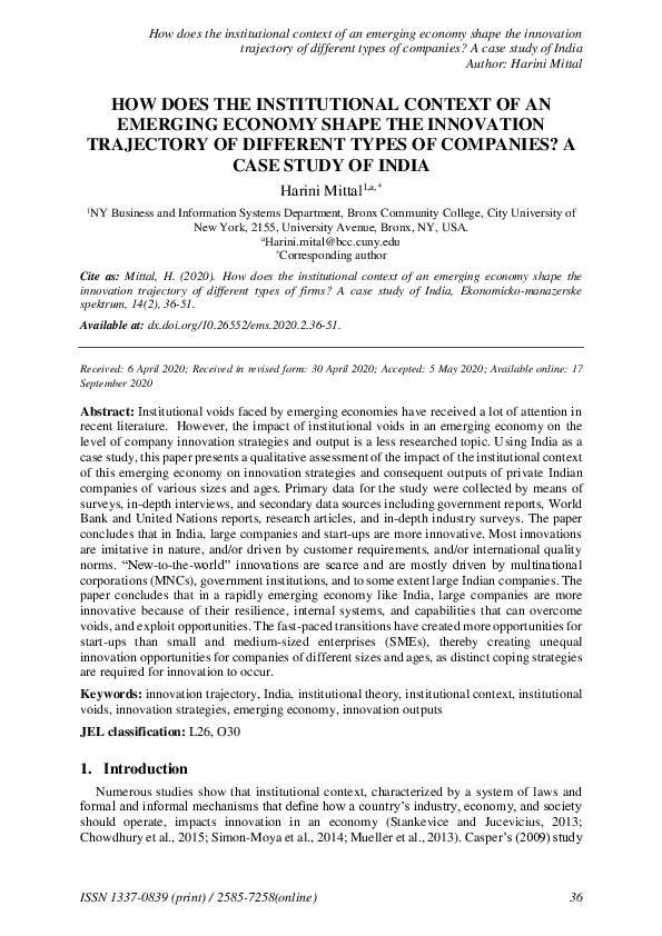 (PDF) How Does the Institutional Context of an Emerging Economy Shape ...