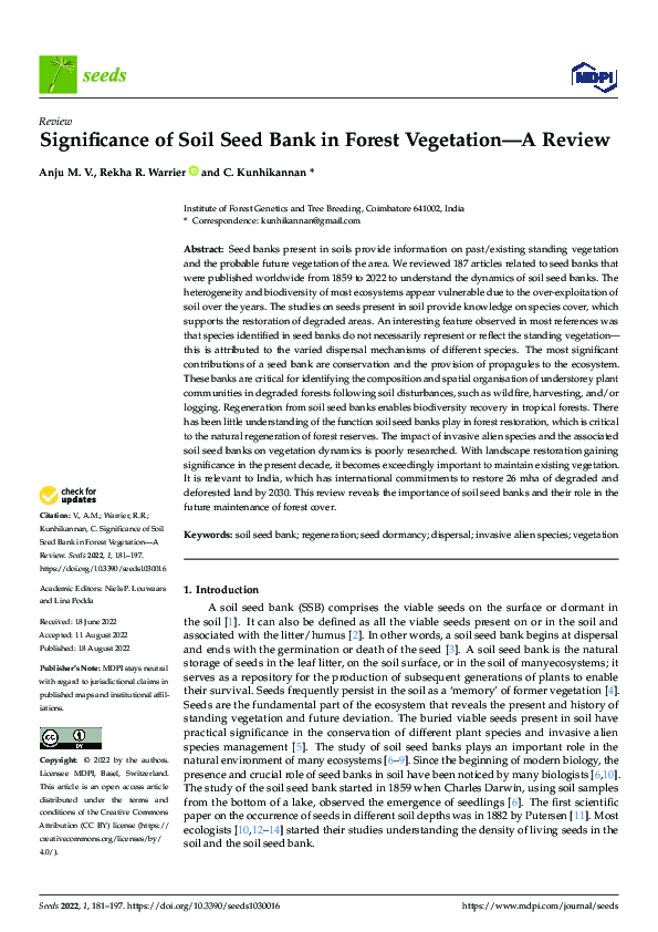 (PDF) Significance of Soil Seed Bank in Forest Vegetation—A Review