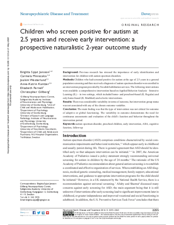 (PDF) Children who screen positive for autism at 2.5 years and receive ...