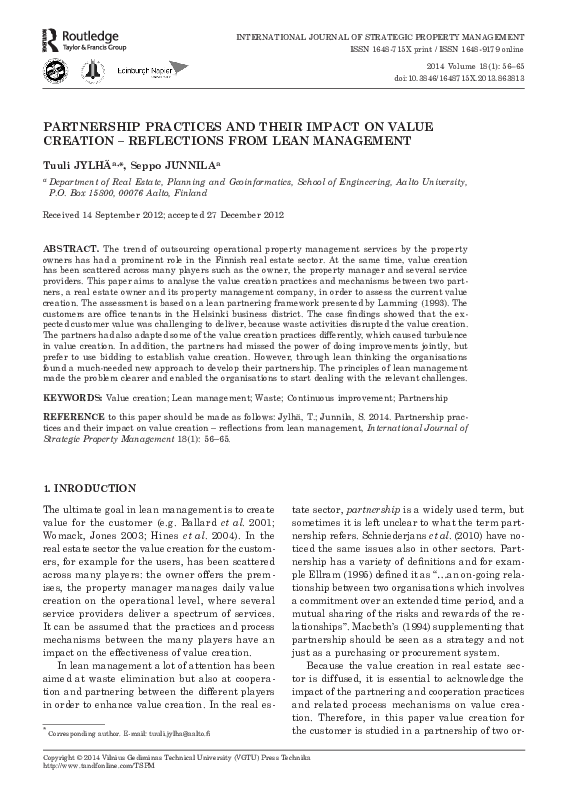 (PDF) Partnership practices and their impact on value creation ...