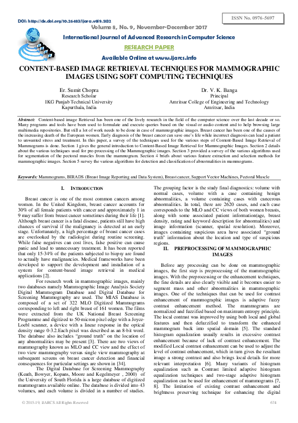 (PDF) Content-Based Image Retrieval Techniques for Mammographic Images Using Soft Computing ...