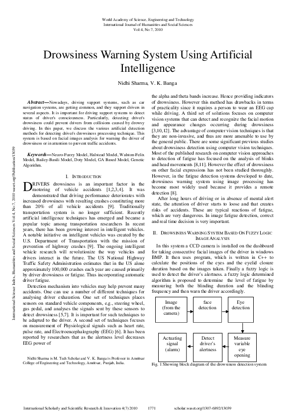 (PDF) Drowsiness Warning System Using Artificial Intelligence
