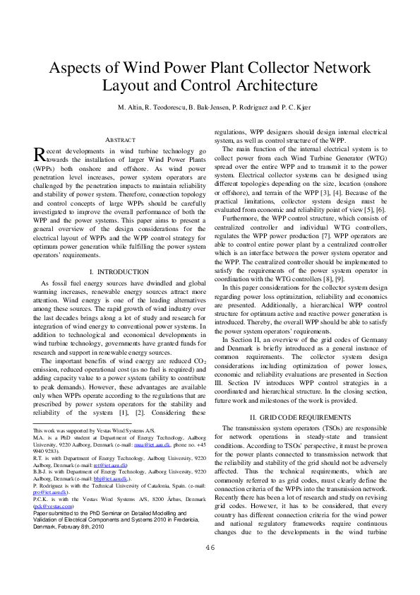 (PDF) Aspects of wind power plant collector network layout and control ...