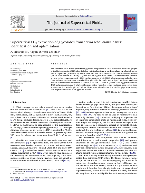 (PDF) Supercritical CO2 extraction of glycosides from Stevia rebaudiana ...