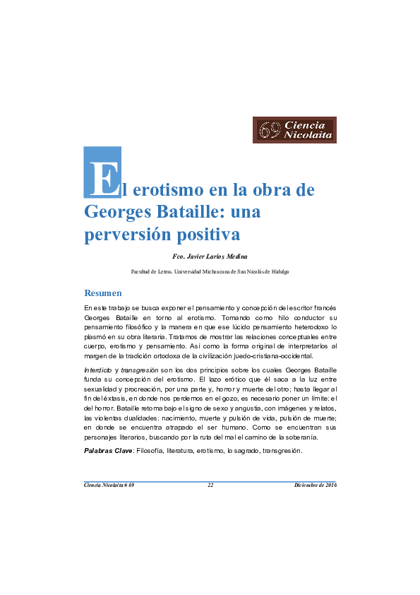 (PDF) El erotismo en la obra de Georges Bataille: una perversión positiva