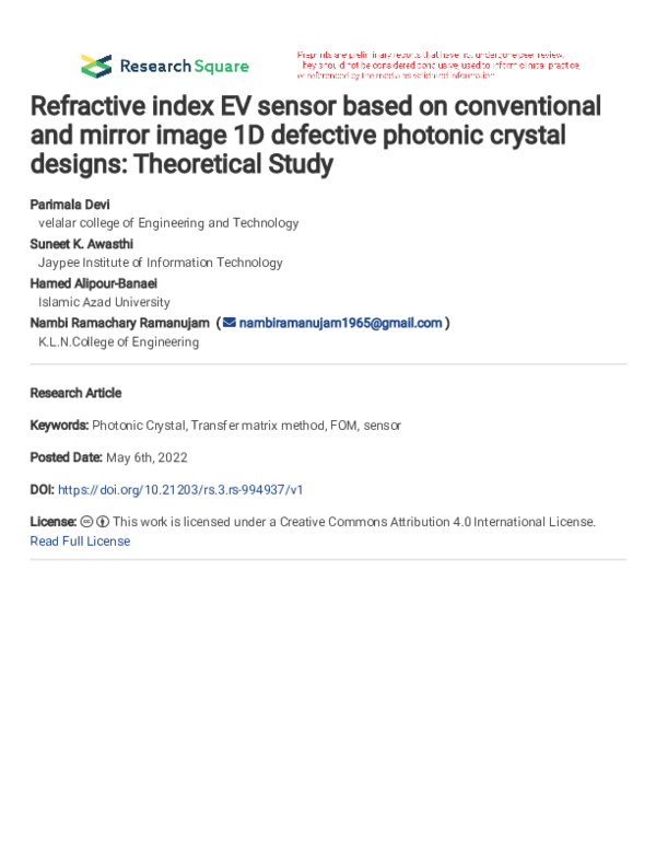 (PDF) Refractive index EV sensor based on conventional and mirror image 1D defective photonic ...