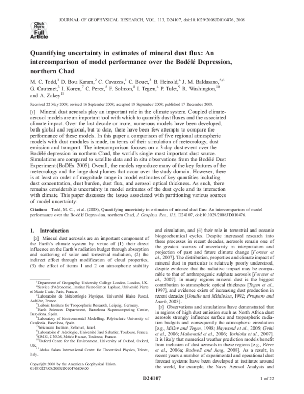 (PDF) Quantifying uncertainty in estimates of mineral dust flux: An ...