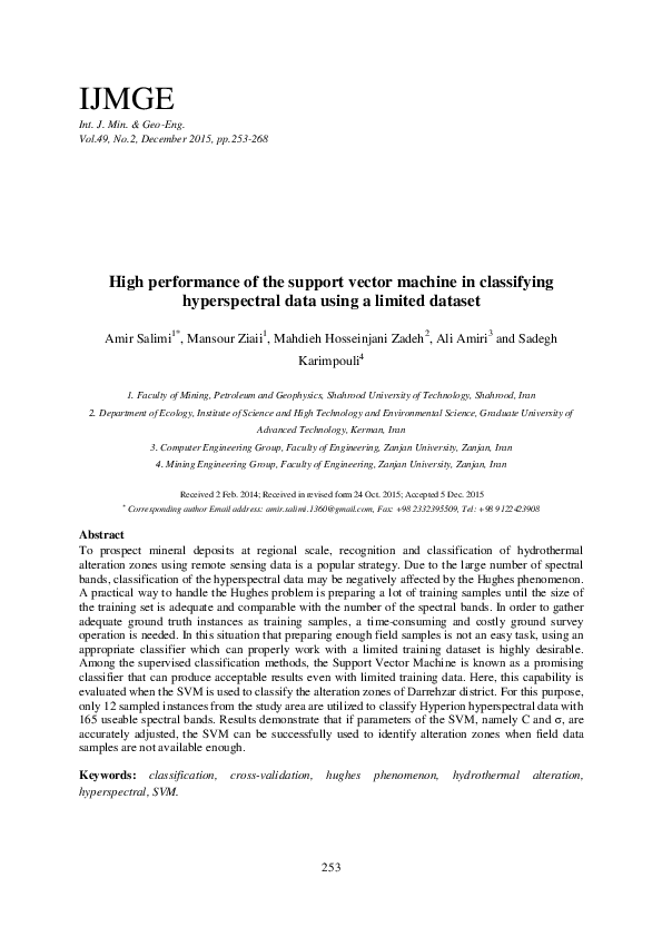 Pdf High Performance Of The Support Vector Machine In Classifying Hyperspectral Data Using A
