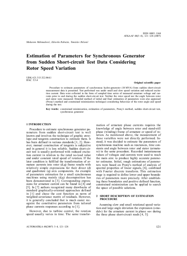 (PDF) Estimation of Parameters for Synchronous Generator from Sudden ...