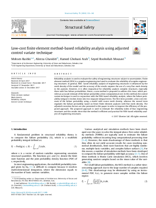 Pdf Low Cost Finite Element Method Based Reliability Analysis Using