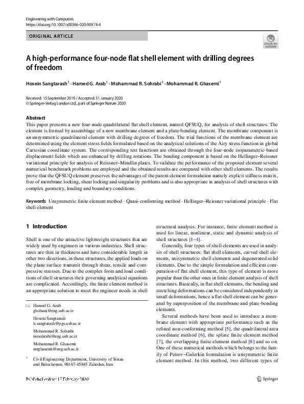 (PDF) A high-performance four-node flat shell element with drilling degrees of freedom