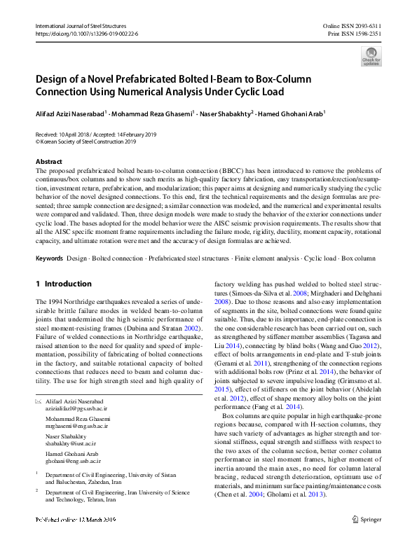 (PDF) Design of a Novel Prefabricated Bolted I-Beam to Box-Column ...