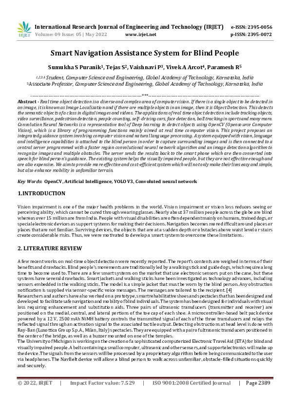 Pdf Smart Navigation Assistance System For Blind People