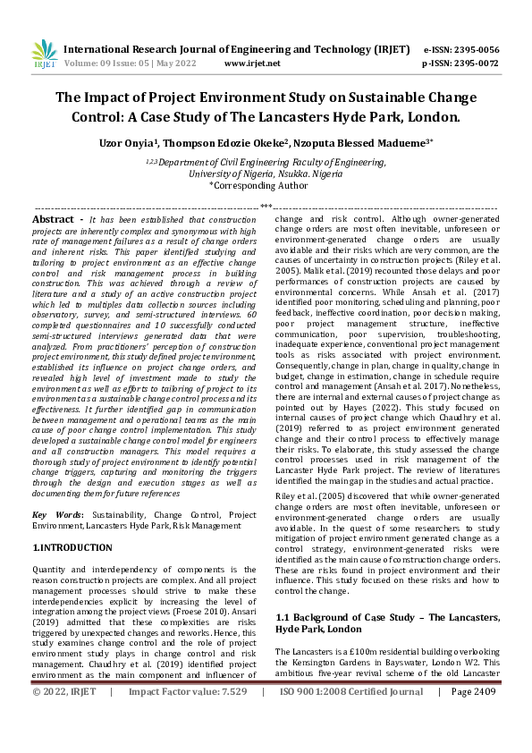 (PDF) The Impact of Project Environment Study on Sustainable Change ...