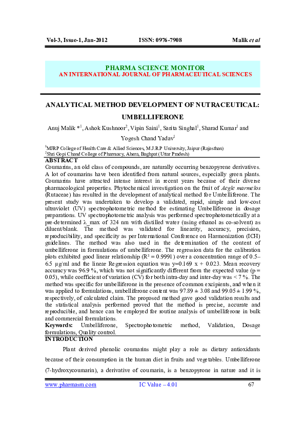 (PDF) Analytical Method Development of Nutraceutical: Umbelliferone