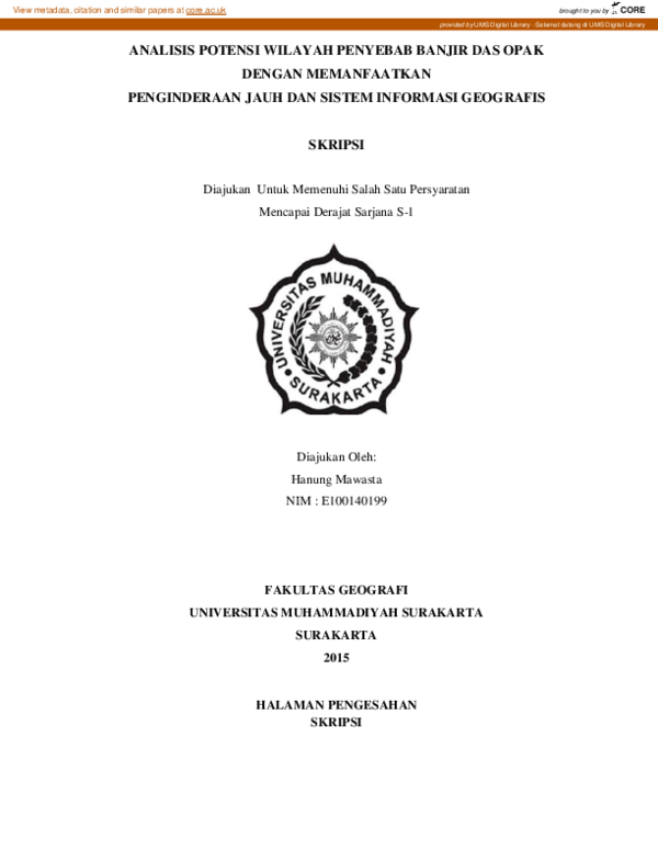 (PDF) Analisis Potensi Wilayah Penyebab Banjir DAS Opak Dengan ...