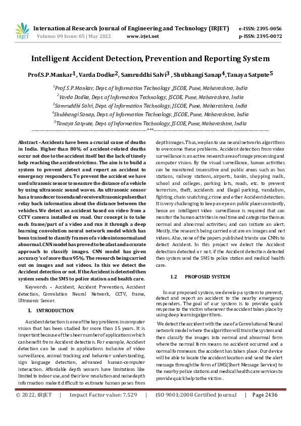 (PDF) Intelligent Accident Detection, Prevention and Reporting System