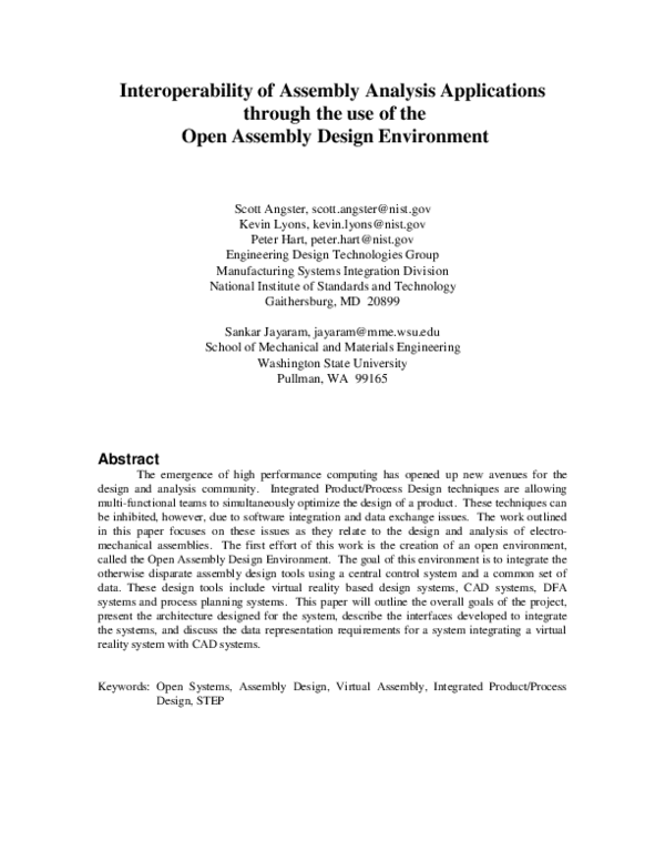 (PDF) Interoperability of Assembly Analysis Applications Through the ...