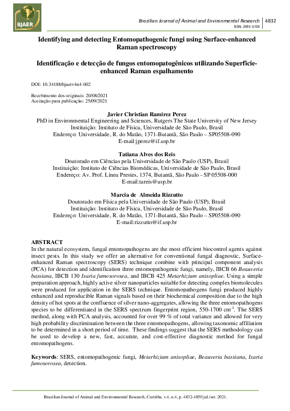 (PDF) Identifying and detecting Entomopathogenic fungi using Surface-enhanced Raman spectroscopy ...