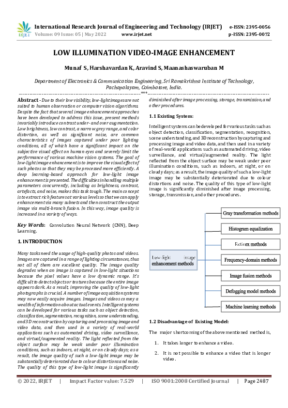 (PDF) LOW ILLUMINATION VIDEO-IMAGE ENHANCEMENT