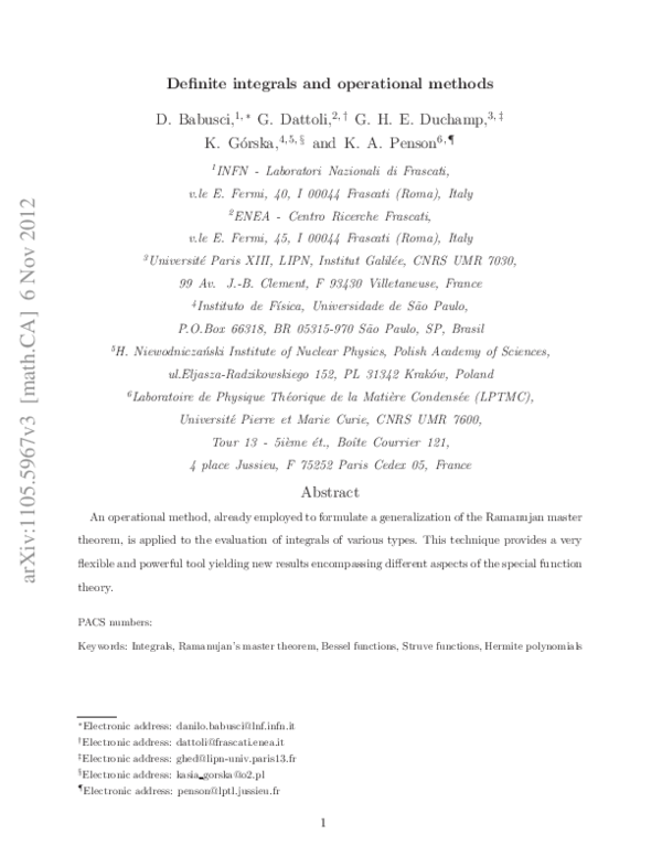 (PDF) Definite integrals and operational methods