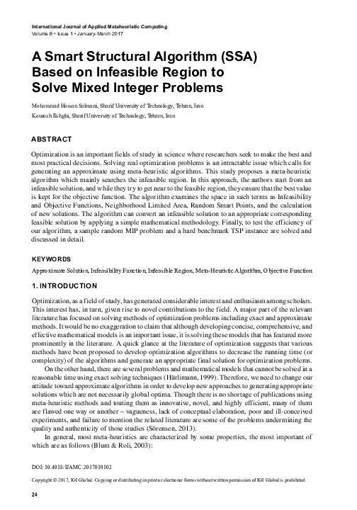 (PDF) A Smart Structural Algorithm (SSA) Based on Infeasible Region to Solve Mixed Integer Problems