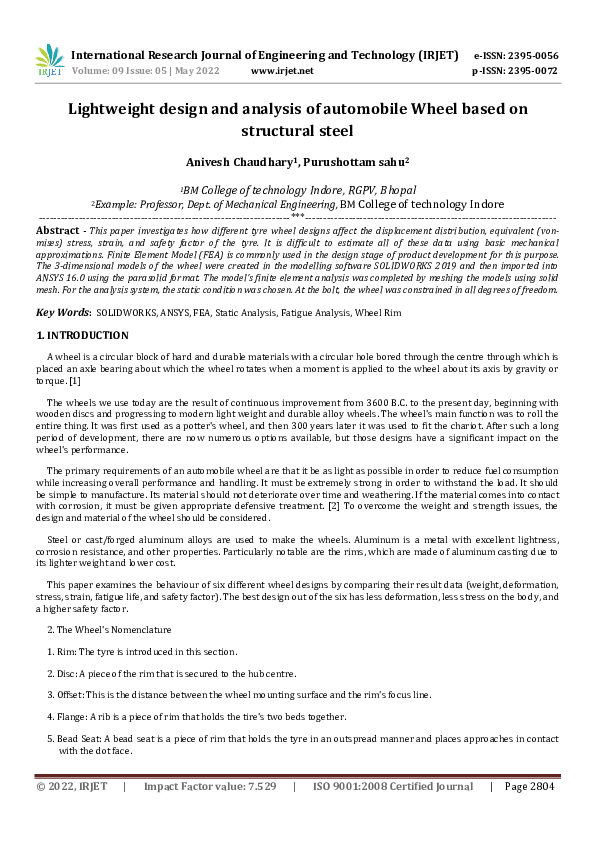 (PDF) Lightweight design and analysis of automobile Wheel based on ...