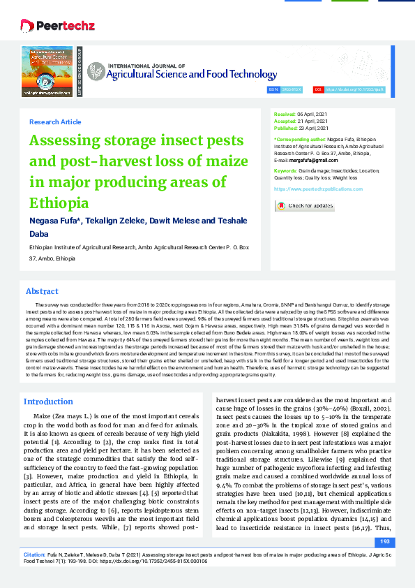(PDF) Assessing storage insect pests and post-harvest loss of maize in ...