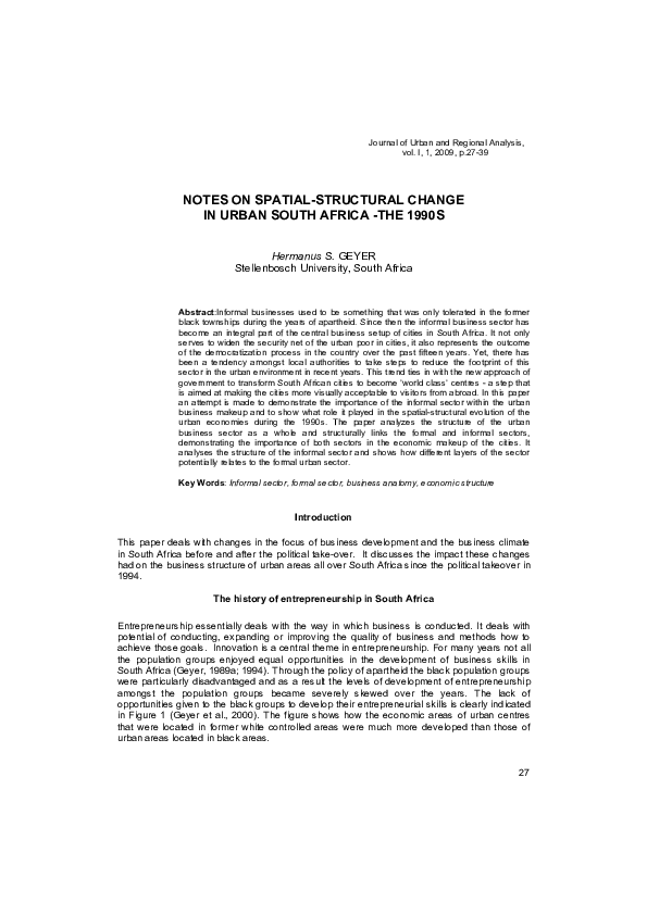 (PDF) NOTES ON SPATIAL-STRUCTURAL CHANGE IN URBAN SOUTH AFRICA -THE 1990s
