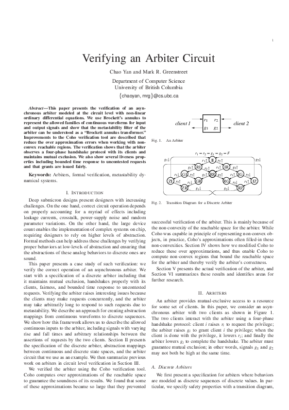 (PDF) Verifying an Arbiter Circuit | Mark Greenstreet - Academia.edu