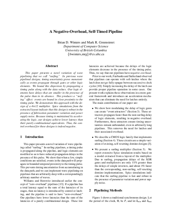 (PDF) A negative-overhead, self-timed pipeline