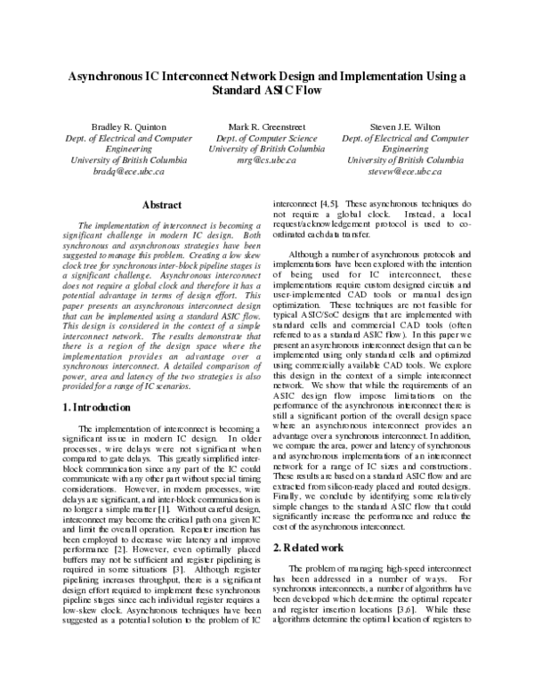 (PDF) Asynchronous IC interconnect network design and implementation ...