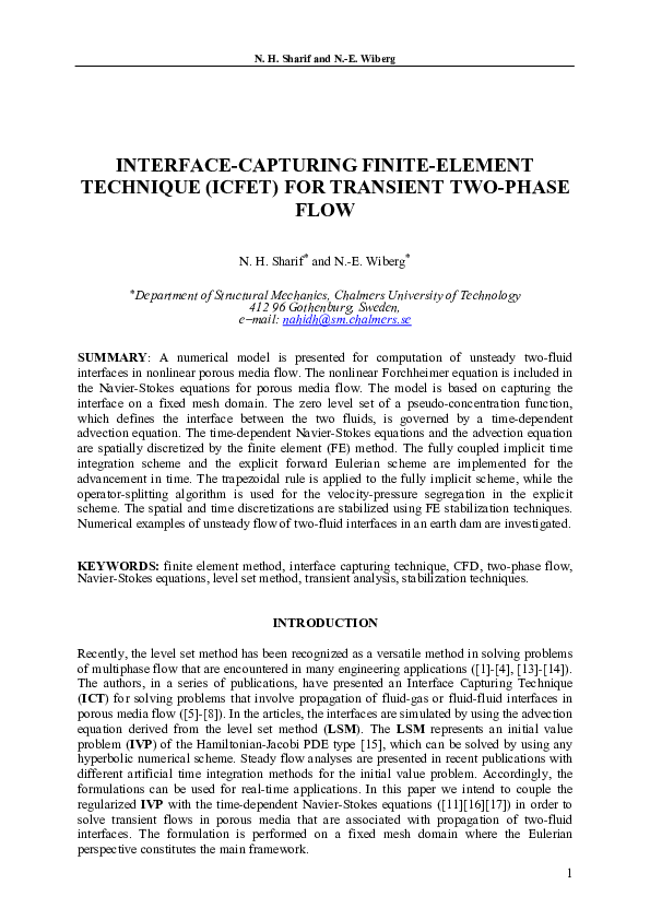 Pdf Interface Capturing Finite Element Technique For Transient Two Phase Flow Nahidh Sharif