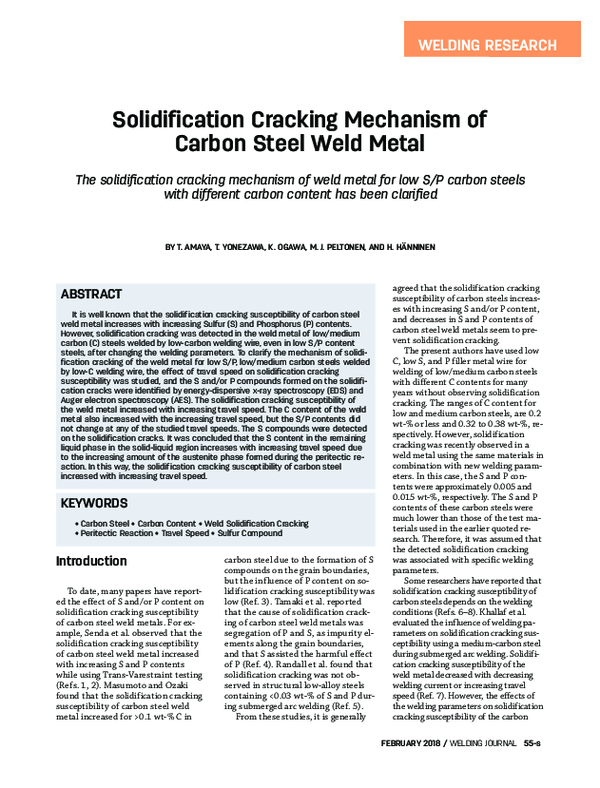 (PDF) Solidification Cracking Mechanism of Carbon Steel Weld Metal