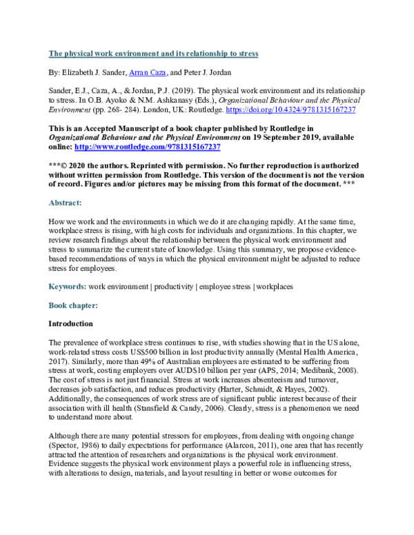 (PDF) The physical work environment and its relationship to stress