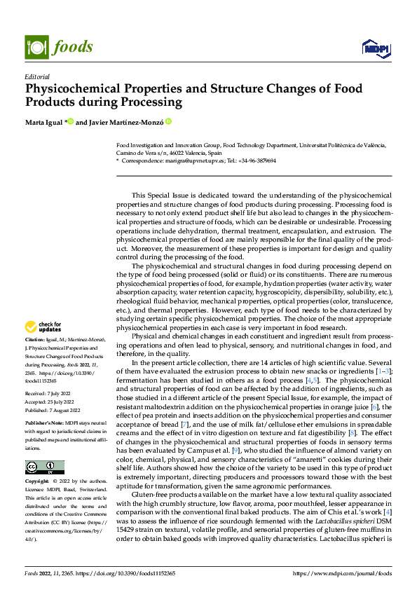 (PDF) Physicochemical Properties and Structure Changes of Food Products during Processing