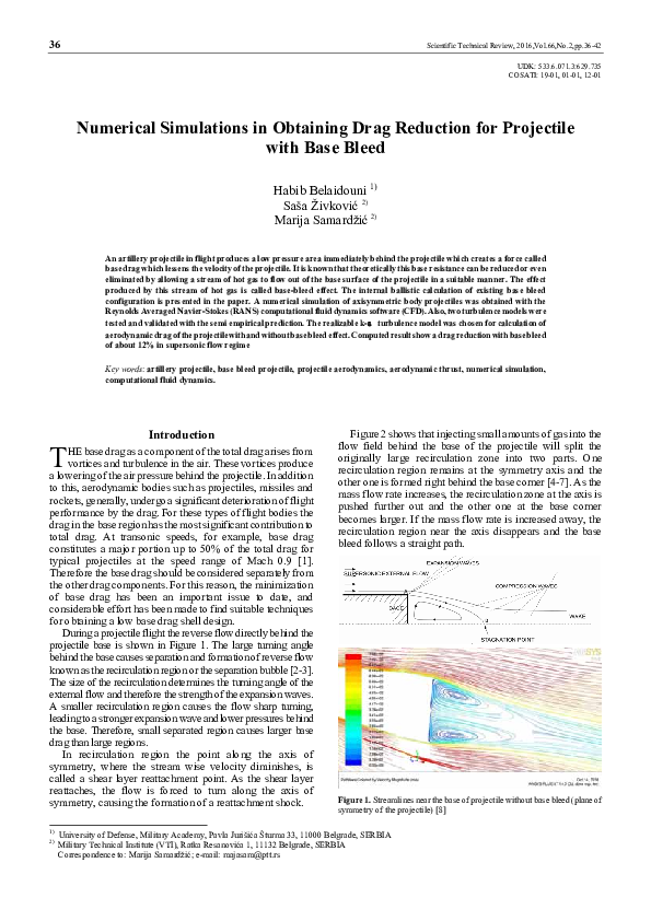 Pdf Numerical Simulations In Obtaining Drag Reduction For Projectile