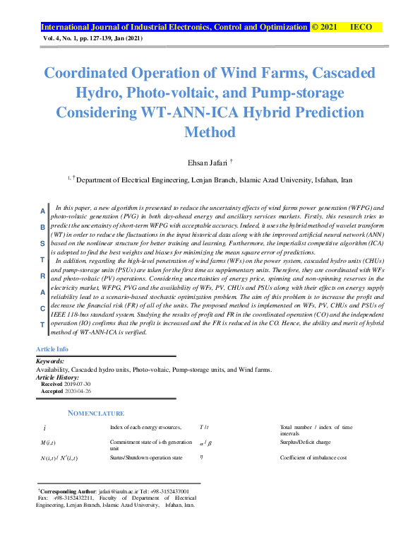 Pdf Coordinated Operation Of Wind Farms Cascaded Hydro Photo Voltaic And Pump Storage