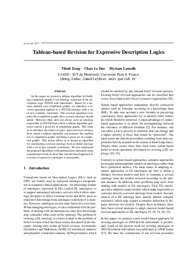 (PDF) Tableau-based revision for expressive description logics with individuals