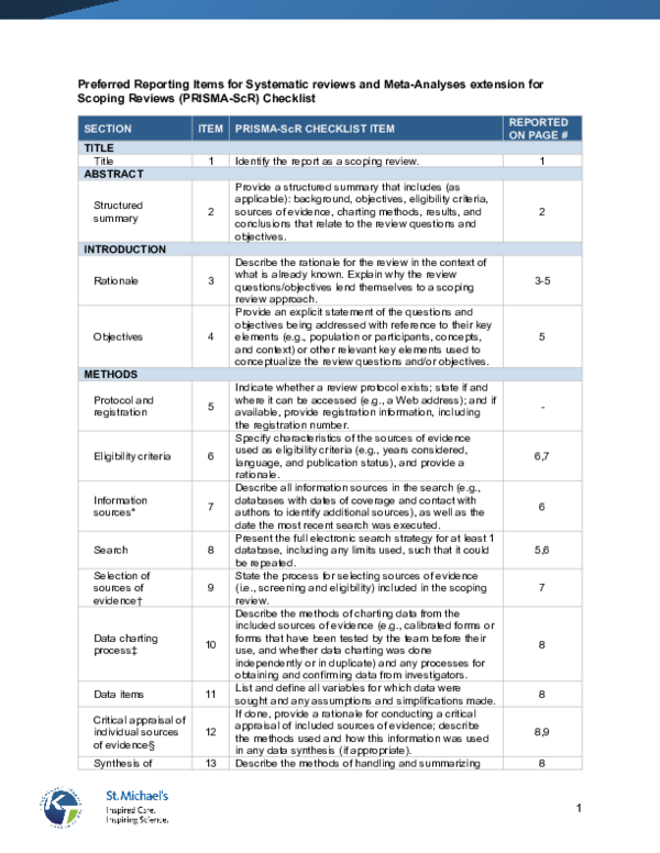 (DOC) PRISMA extension for Scoping Reviews (PRISMA-ScR) checklist