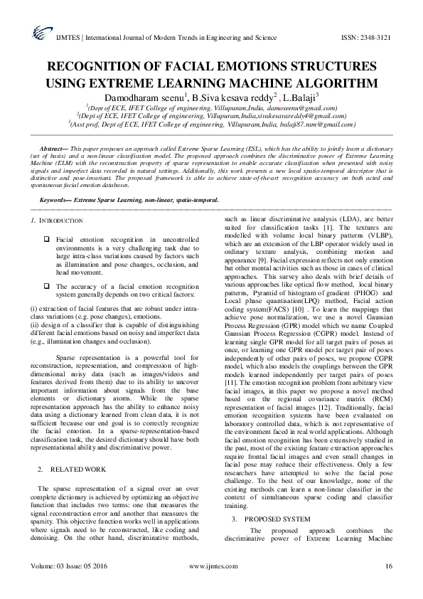 Pdf Recognition Of Facial Emotions Structures Using Extreme Learning Machine Algorithm