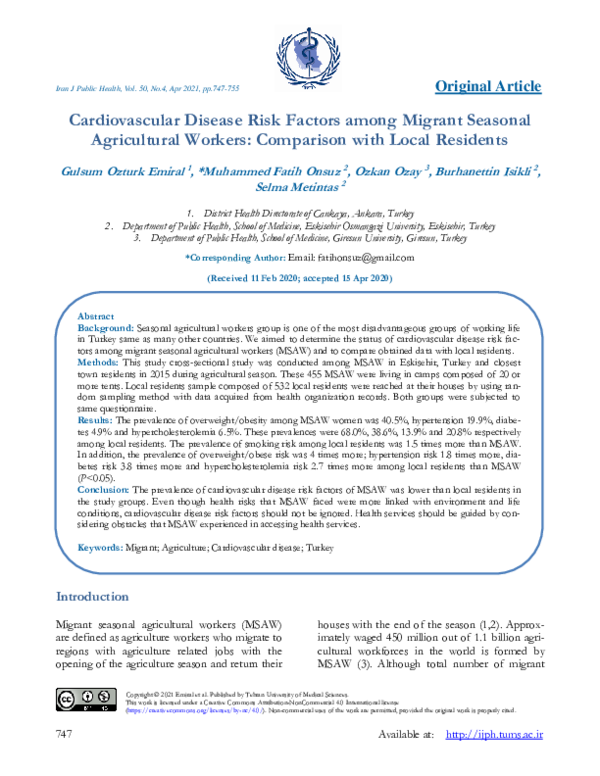 (PDF) Cardiovascular Disease Risk Factors among Migrant Seasonal Agricultural Workers ...