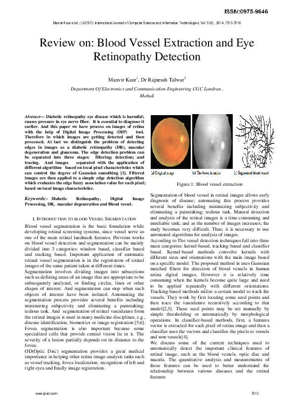 (PDF) on : Blood Vessel Extraction and Eye Retinopathy Detection