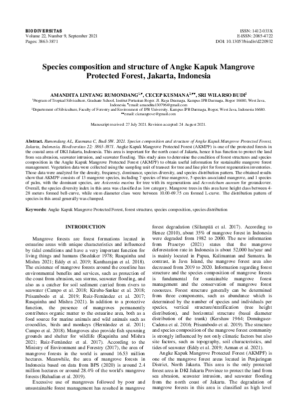 (PDF) Species composition and structure of Angke Kapuk Mangrove Protected Forest, Jakarta, Indonesia