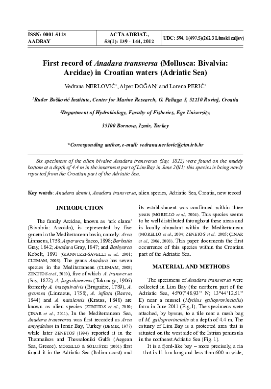 (PDF) First record of Anadara transversa (Mollusca: Bivalvia: Arcidae ...