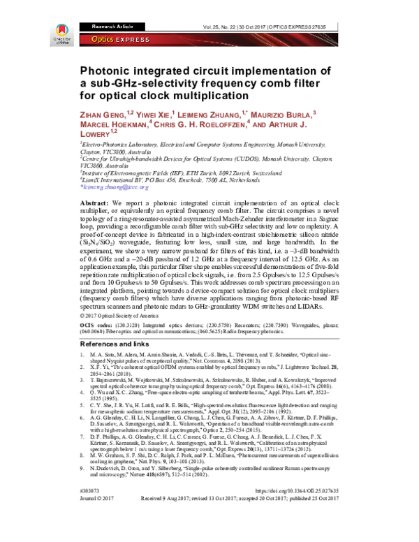 (PDF) Sub-GHz Selective Frequency Comb Filter in Photonic Circuits