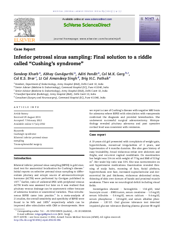 (PDF) Inferior petrosal sinus sampling: Final solution to a riddle ...