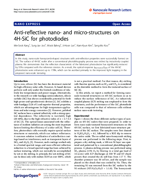 (PDF) Anti-reflective nano- and micro-structures on 4H-SiC for photodiodes