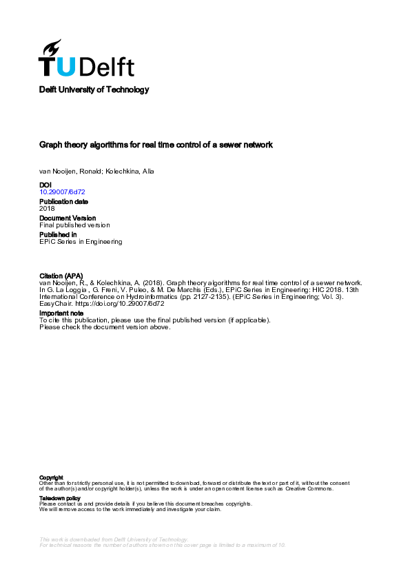 (PDF) Real time control of a combined sewer network using graph theory
