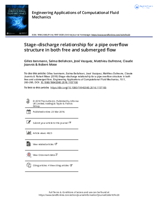 (PDF) Stage–discharge relationship for a pipe overflow structure in ...